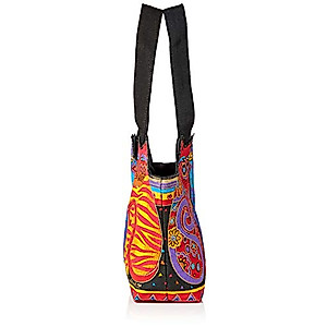 Laurel Burch Medium Tote Zipper Top, 12 by 3-1/2 by 8-1/2-Inch, Tres Gatos, Red/Orange/Blue
