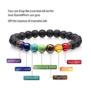 Hicarer 16 Pieces Men Women 8mm Lava Rock Bracelets 7 Chakra Aromatherapy Essential Oil Diffuser Bangle Natural Stone Beads Bracelet
