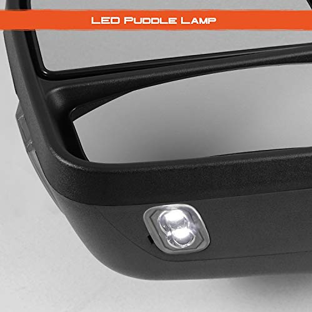 AKKON - For 07-14 Ford F150 Pair of Power + Heated + Turn Signal + Puddle Lamp + Manual Extendable Black Towing Side Mirrors