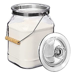 Daitouge 1.3 Gallon Wide Mouth Glass Jars with Lids, Heavy Duty Glass Canisters with Lids, Canning Jars with Removable & Rotatable Wooden Handle, 1 Pack