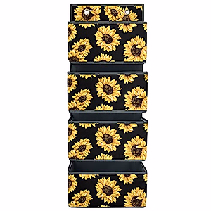 PZZ BEACH Over The Door/Wall Mount 4 Layers Hanging Storage Bag, Vintage Sunflower Floral- Yellow Pattern, Reusable Wall Hanging Storage Organizer