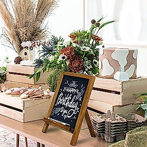 4 THOUGHT Tabletop Small Chalkboard Signs for Food, 9.5" x 14" Magnetic Wooden Mini Chalkboard with Stand Kids Chalk Board Easel Countertop Menu Board for Kitchen Home Cafe Wedding, Rustic Brown