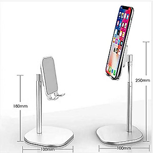 Cell Phone & Tablet Holder Anti-Slip Aluminum Alloy Adjustable Stand Hands-Free Desk Table Device iPhone Samsung iPad Cradle Smartphone Stable Sturdy Quality Easy Assemble Adjusting Height (Silver)