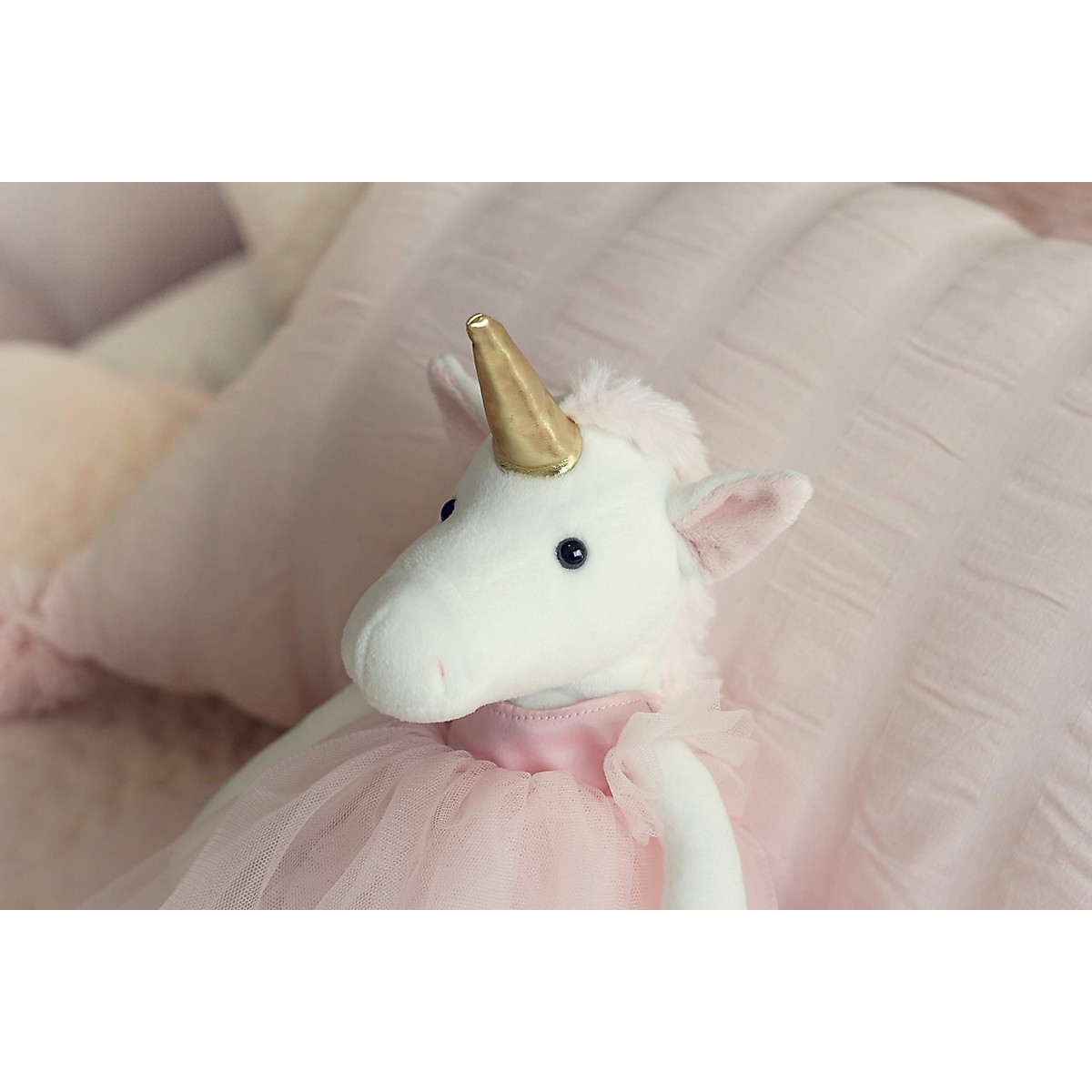 Inspired by Jewel Ella The Unicorn Premium Quality Stuffed White Unicorn Plush Doll with Golden Horn, Hooves & Flowing Pink Mane & Soft Tail | Playable Toy with Movable Legs with Huggable Arms
