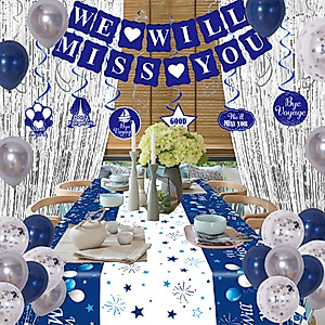 Farewell Party Decorations for Men Women,We Will Miss You Decorations Banner Navy Blue Silver Going Away Party Decorations Balloons Tablecloth for Coworker Retirement Job Change Goodbye Party Supplies