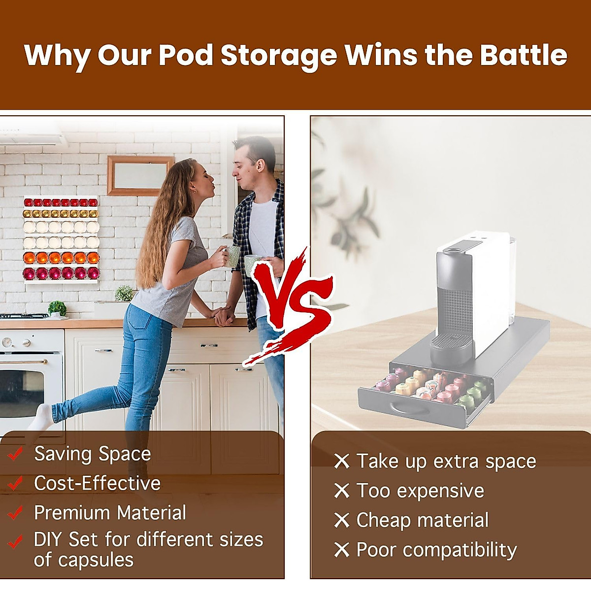 Coffee Pod Holder, K Cup Holders for Counter,10 PCS Coffee Pods Storage/Organizer,Wall Mount Coffee Pod Holder with Adhesives,Under Cabinets-White