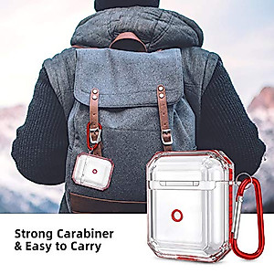 Fitlink Case for AirPods 2&1, Anti-Scratch Shock-Absorption Soft TPU Crystal Clear Case Cover for Apple AirPods 2&1 in Charging Case with Carabiner (AirPods with Wireless Charging Case, Red)