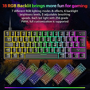 SELORSS ZIYOULANG T60 60% Compact Mechanical Gaming Keyboard RGB Chroma Type C Ergonomic Mini Keyboard UK Layout 12000DPI Gaming Mouse Honeycomb Shell for PC/PS4/PS5/Xbox(Blue Switch)