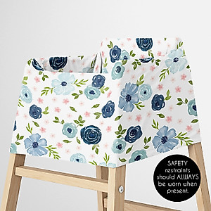 Sweet Jojo Designs Blue Watercolor Floral Girl Infant Baby Car Seat Cover Nursing Breastfeeding Shopping Cart Stroller Canopy - Navy and Blush Pink Boho Bohemian Shabby Chic Rose Flower Farmhouse