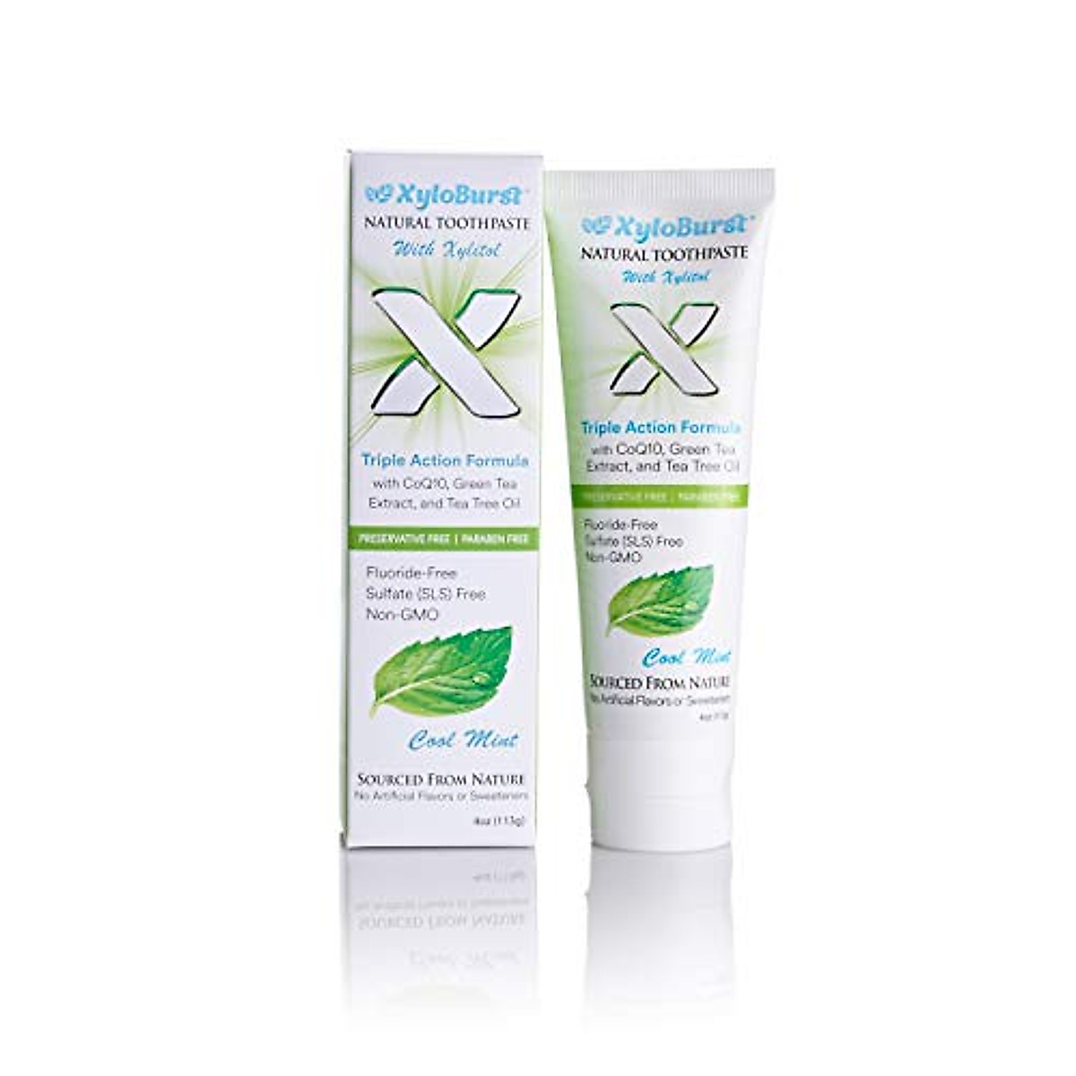 Xyloburst Natural Fluoride-Free Xylitol Premium Toothpaste with Xylitol and CoQ10 Cool Mint - SLS-Free, Paraben Free, Cruelty Free, 4 Ounce Tube Made in The USA (3 Tubes)