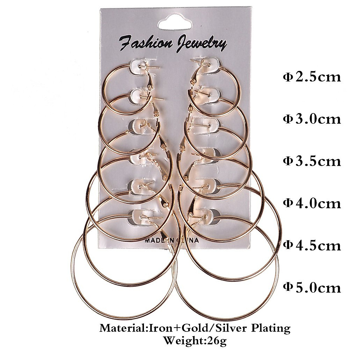 AJ DEFIRO 6 Pair Bronze Hoop Earring Set Stainless stud Earring Women Jewelry Silver Tone