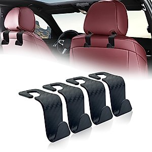 4 Packs Car Back Seat Headrest Hanger, Universal Vehicle Storage Organizer, Stylish Back Seat Hanger for Your Purse, Grocery Bags, Handbag to Keep Them from Sliding Around While Driving, Carbon Fiber