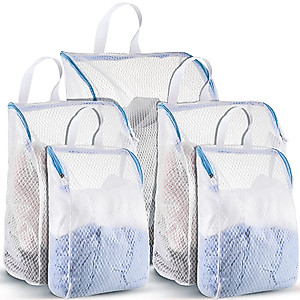 Fabbay 5 Pack Honeycomb Mesh Laundry Bag with Handle Wash Bag for Socks Washing Machine Large Opening Side Widening Zippered Mesh Sock Bag Lingerie Bag for Bra Items Travel Garment, 3 Sizes(Blue)