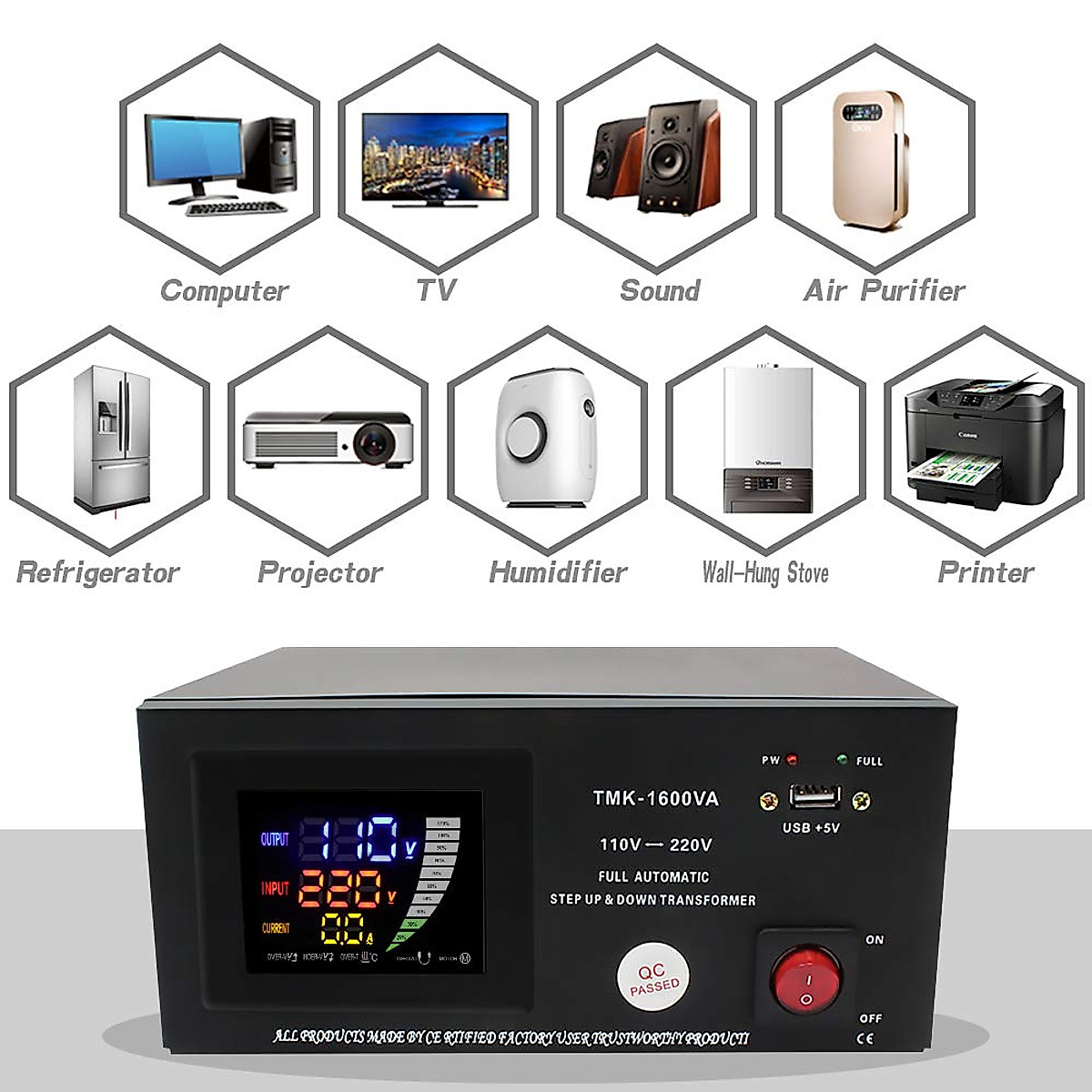 Yinleader Voltage Converter Transformer(220V to 110V, 110V to 220V) Step Up/Down Transformer Converter 110/120 Volt - 220/240 Volt - Circuit Breaker Protection (TMK-1600)