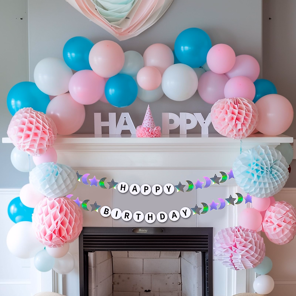 Friendship Bracelet Birthday Banner with Stars Moons Shape - Customizable Musical Birthday Bash Banner Bracelet Decor -Mermaid & Space Themed Parties, Gradient Colors