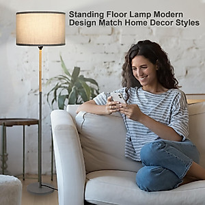 Modern Floor Lamp for Living Room Traditional Farmhouse Floor Lamps Mid-Century Pole Lamp with Linen Lamp Shade, Standing Tall Floor Lamps for Bedrooms and Office (Grey)