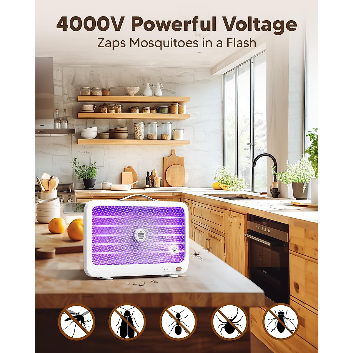 Bug Zapper Indoor and Outdoor - 10 Years Lifespan LED Mosquito Zapper, 4000V Rechargeable Fly Zapper for Patio Home Camping Balcony