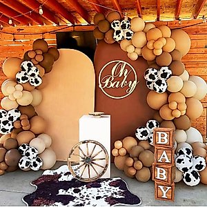 158Pcs Cow Balloons Arch Kit with Brown Cow Print Balloon for CowBoy CowGirl Party Themed Baby Shower Farm Birthday Decorations Rodeo Western Balloon Arch