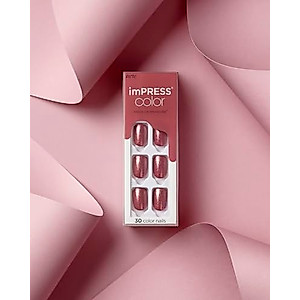 KISS imPRESS No Glue Mani Press On Nails, Color, 'Peanut Pink', Pink, Short Size, Squoval Shape, Includes 30 Nails, Prep Pad, Instructions Sheet, 1 Manicure Stick, 1 Mini File