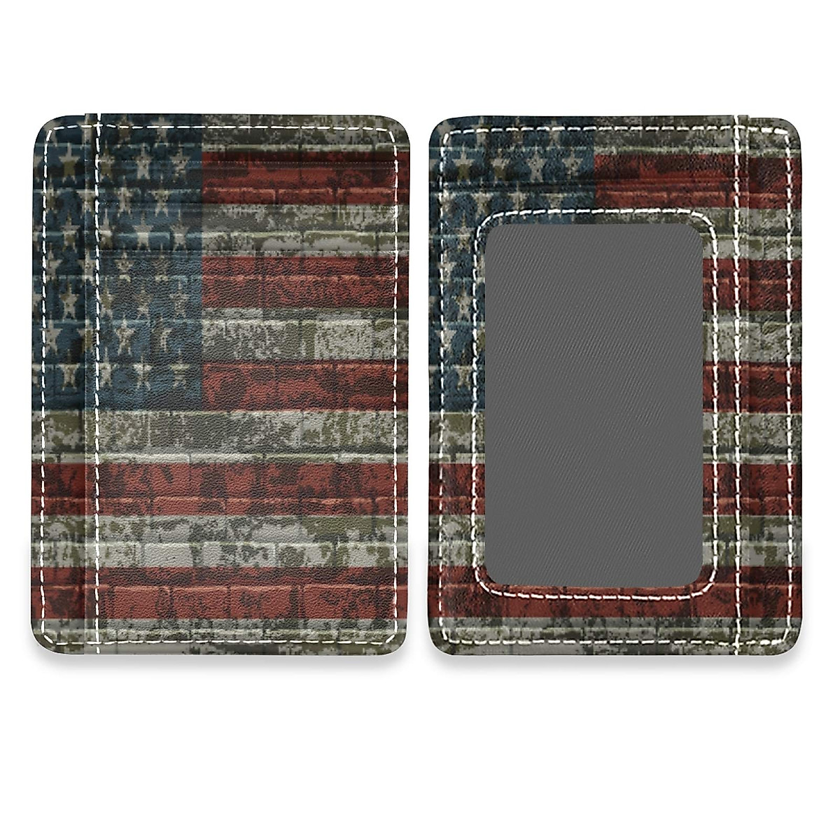 Linomo Thin leather Card Holder and Money Clip Vintage US American Flag Wallet RFID Blocking for Men & Women