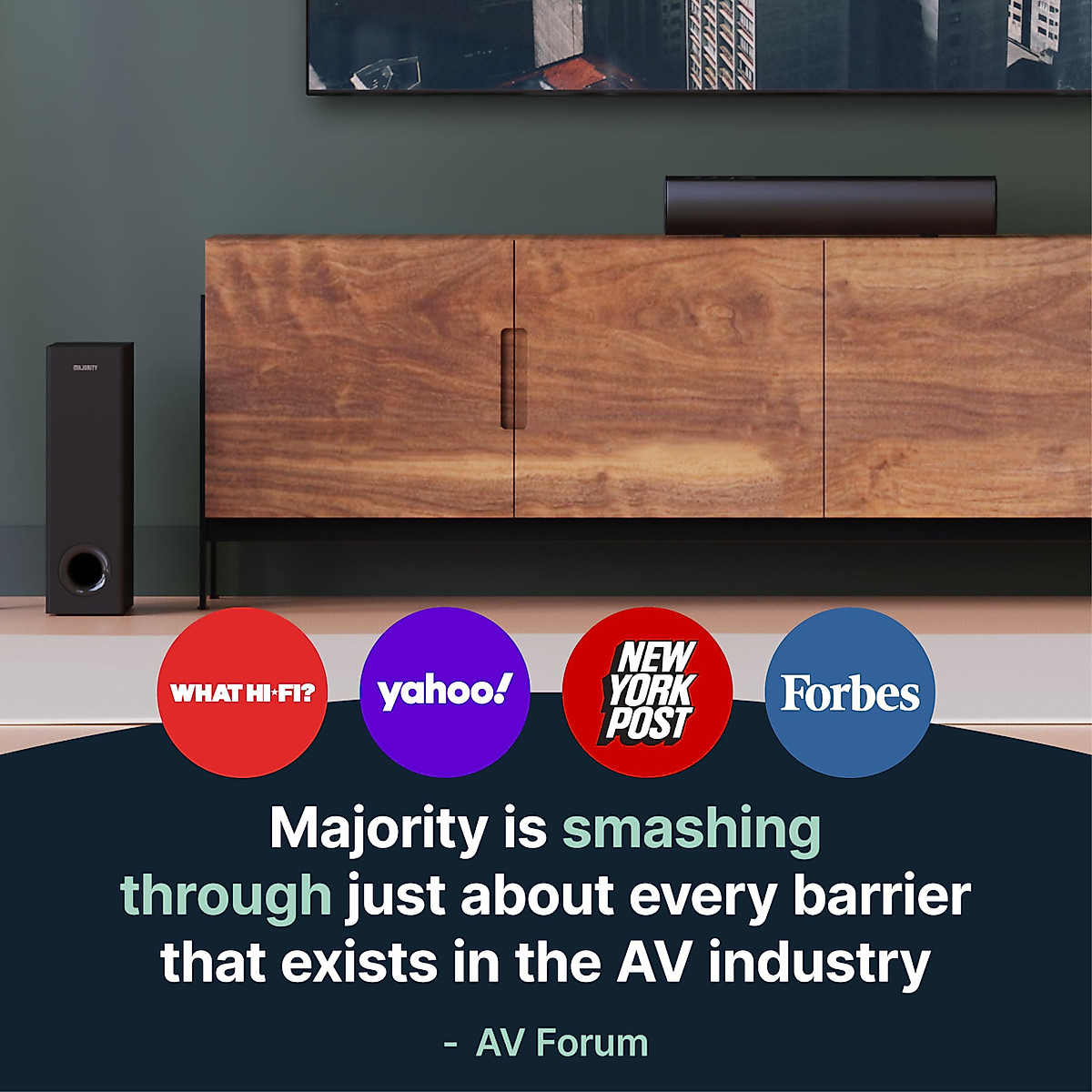 Majority Bluetooth Soundbar with Subwoofer | 100 Watts Sound bar for TV | 2.1 Stereo TV Sound Bar with Optical, RCA, USB, and AUX Playback | TV Speaker Bowfell Plus Sound Bar with Subwoofer