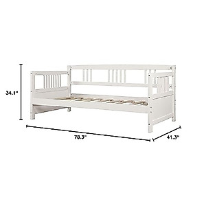 Wooden Daybed Frame Twin Size, Multifunctional Full Wooden Slats Support Sofa Bed, for Bedroom Living Room for Kids Adults, White