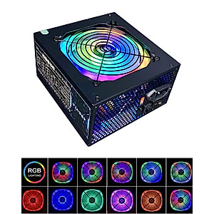 Apevia ATX-ES600-RGB Essence 600W ATX Semi-Modular Gaming Power Supply with Auto-Thermally Controlled 120mm RGB Fan, 115/230V Switch, All Protections