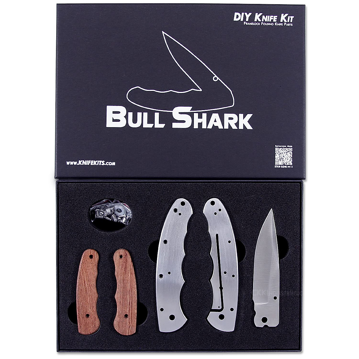 EZSMITH Bull Shark Knife Kit - Framelock Folding Knife Design - (All Parts Included) - (with Bubinga Wood Handles) - (Gift Boxed) - (USA Design)