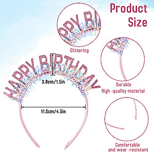KALIONE Glitter Birthday Tiara Headpiece, Cute Party Headband Decorations for Women Girls, Pink