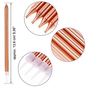 50 Pieces Rose Gold Birthday Candles Long Thin Metallic Birthday Candles Cake Cupcake Candles with Holders for Birthday Wedding Halloween Christmas Party Cake Decorations Supplies()