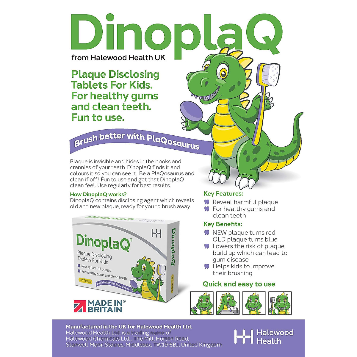 Halewood Health DinoplaQ Disclosing Tablets - 30 Tablets