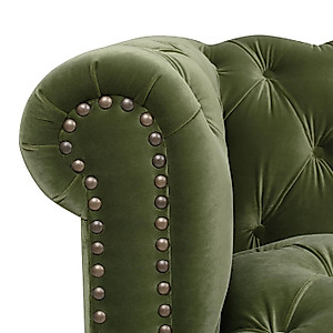 Jennifer Taylor Home Alto 88" Tufted Chesterfield Sofa, Olive Green Performance Velvet