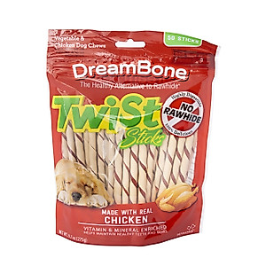 Dingo Twist Sticks Rawhide Chews, Made with Real Chicken, 50 Count and DreamBone Twist Sticks, Made with Real Chicken, Rawhide-Free Chews for Dogs, 50 Count