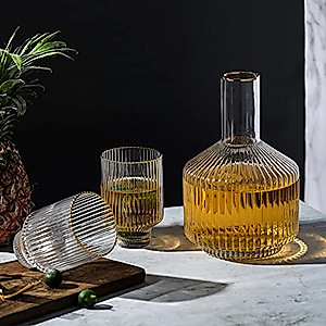 G bedside water carafe glass 1 pitcher 2 cups set for night time water decanter Carafe 59 oz Tumbler 12.5 oz night-stand table bedroom handy jug crystal clear vintage home office desk