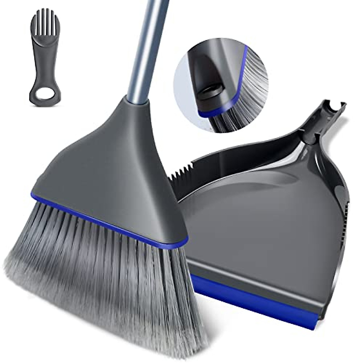 Broom and Dustpan Set,Angle Broom and Hand-held Dustpan Combo with 47" Long Handle,Indoor Broom with Mini Cleaning Comb for Home Kitchen,Office,Garage,Hotel Floor Sweeping