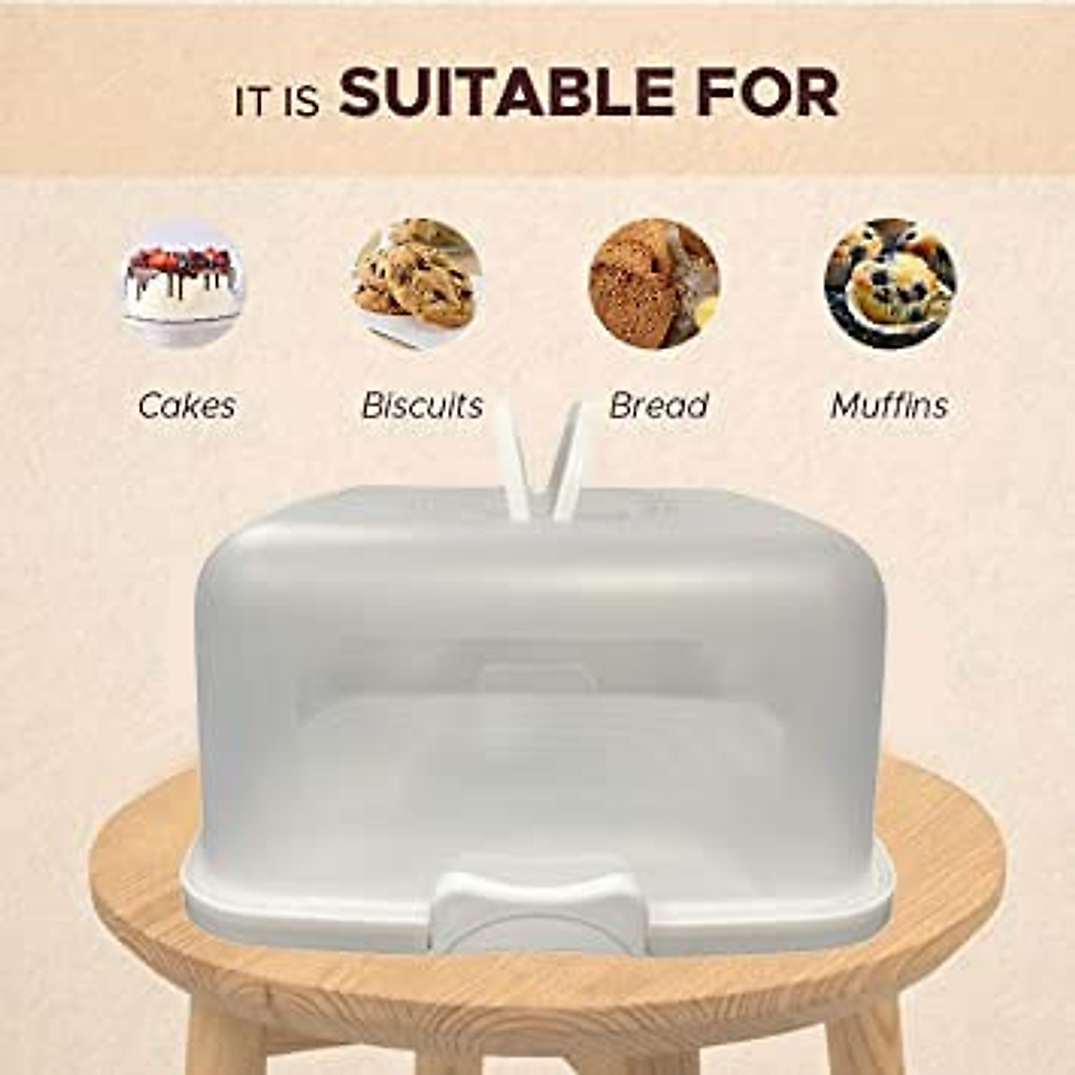 St@llion Plastic Large Square Cake Carrier with Lid Carry Handle and Easy Locking, Storage Container Lockable, Christmas Cookie Box, Trick-or-Treat 35 cm x 15 cm (Pack of 2)