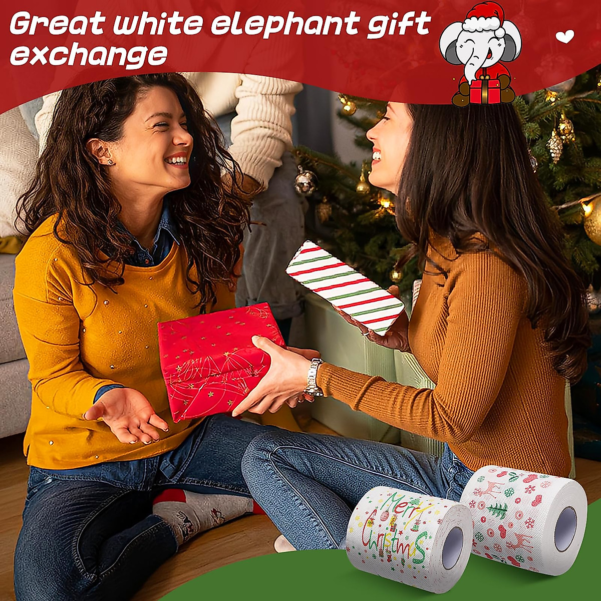 Merry Christmas Toilet Paper- Christmas Toilet Paper Roll for White Elephant Gifts, Tissue Napkin Prank Fun- Christmas Decorations for Xmas Stocking Stuffers Novelty Gift Idea, 2 Roll