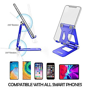 Aoviho Adjustable Cell Phone Stand Foldable Phone Holder - Aluminum Portable Phone Stand for iPhone 13 12 11 Pro X XR XS Max 8 7 6 Samsung Android Desk Decor (Blue)