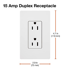 Lutron Claro 15 Amp Duplex Outlet, CAR-15-WH, White (Pack of 2)