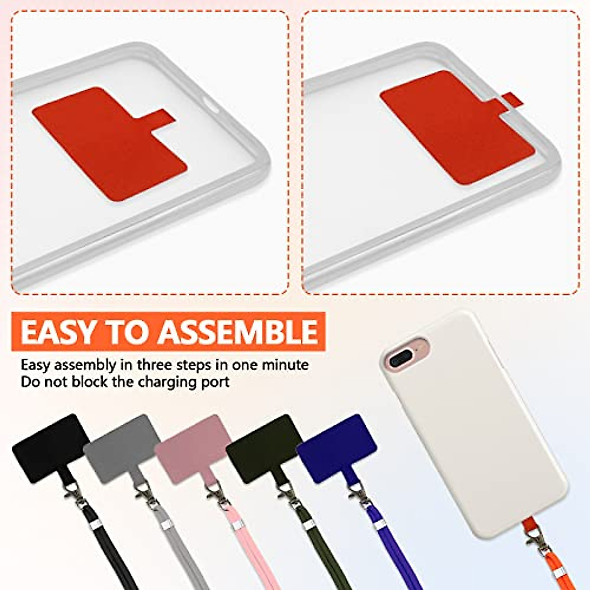 Yitexin 6 Pcs Universal Phone Lanyards with Tether Tabs, Adjustable Crossbody Cell Phone Straps Patch, Nylon Smartphone Lanyard String for Around the Neck Compatible with Most Phones