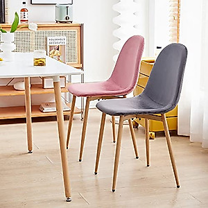 Echoamo Kitchen Chairs Set of 4, Velvet Dining Room Chairs Modern Kitchen Chairs with Backrest Wooden Style Metal Legs for Dining Room Living Room Restaurant Cafe Kitchen Grey