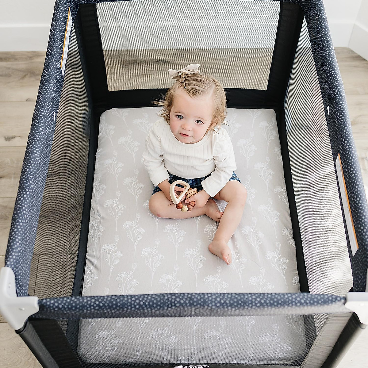 Pobibaby - 2 Pack Premium Pack N Play Sheets Fitted for Standard Pack and Plays and Mini Cribs - Ultra-Soft Jersey Knit, Stylish Floral Pattern, Safe and Snug for Baby (Wildflower)