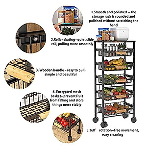 Household Vegetable Storage Trolley, Large Storage Multi-Layer Kitchen Gap Storage Basket, for Bathroom Bedroom,6 Tier
