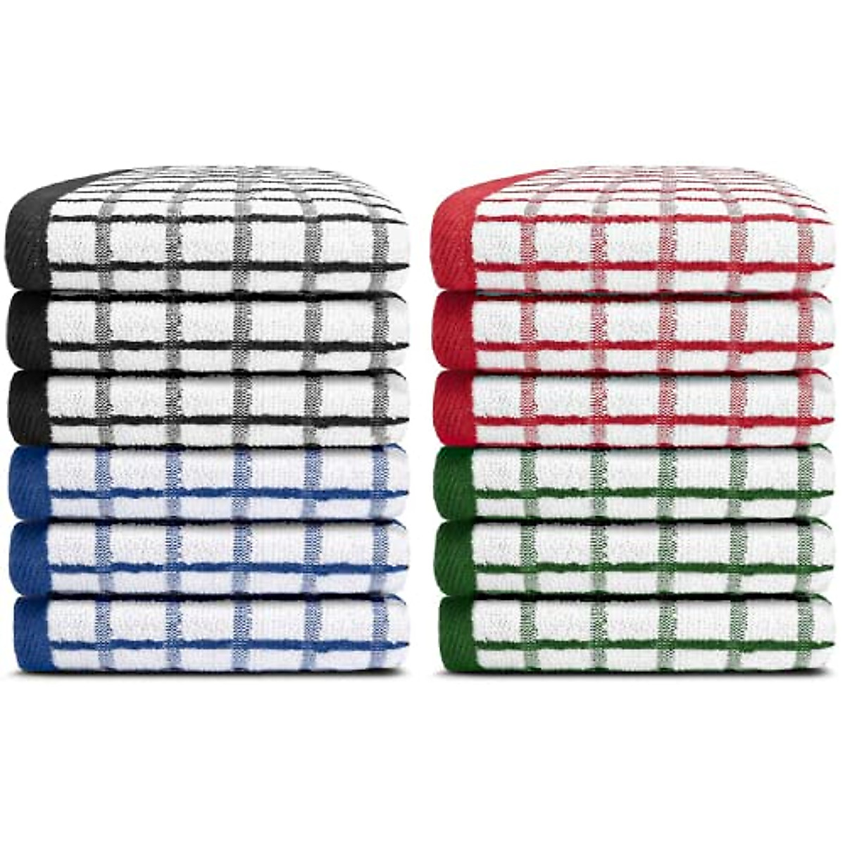 White Classic [12 Pack] Premium Dish Cloths for Kitchen - Heavy Duty Absorbent 100% Cotton 410 GSM Terry Kitchen Towels, 12x12 (Multi)