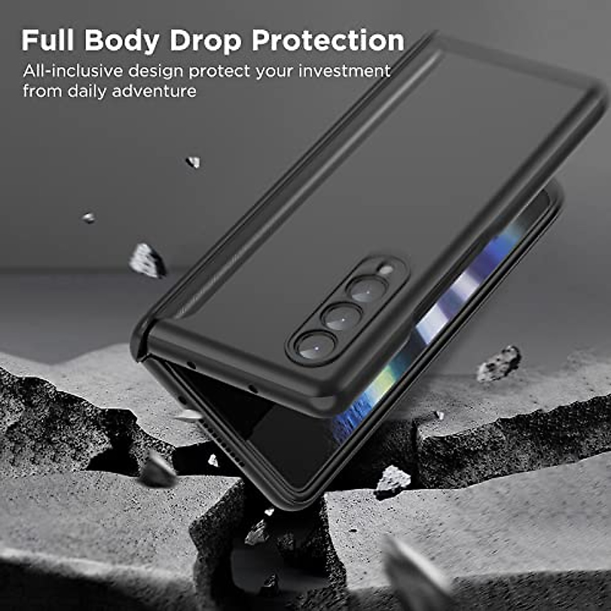 MAKAVO Slim Thin Z Fold 3 Case with Hinge Coverage, Screen Protector, Matte Hard Shockproof Full Body Protection Phone Cover for Samsung Galaxy Z Fold 3 5G (Black)