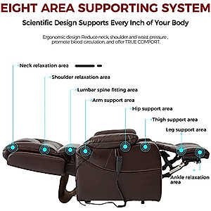 Irene House Large Recliner Lay Flat Chair Dual OKIN Motor Lift Chair Recliners for Elderly Infinite Position with Heat Massage Electric Power Lift Recliner Chair, Model Ollie(Brown, Faux Leather)