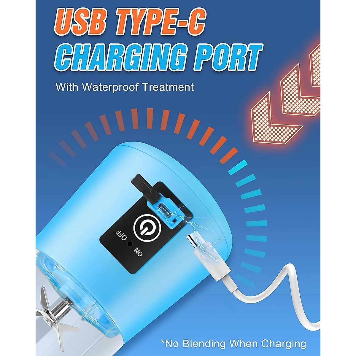 Portable Blender for Shakes and Smoothies, 6 Blades Juicer Cup for USB Rechargeable, Personal Blender with One Touche Operation, Blender Shake Smoothie for Kitchen, Travel and Sport