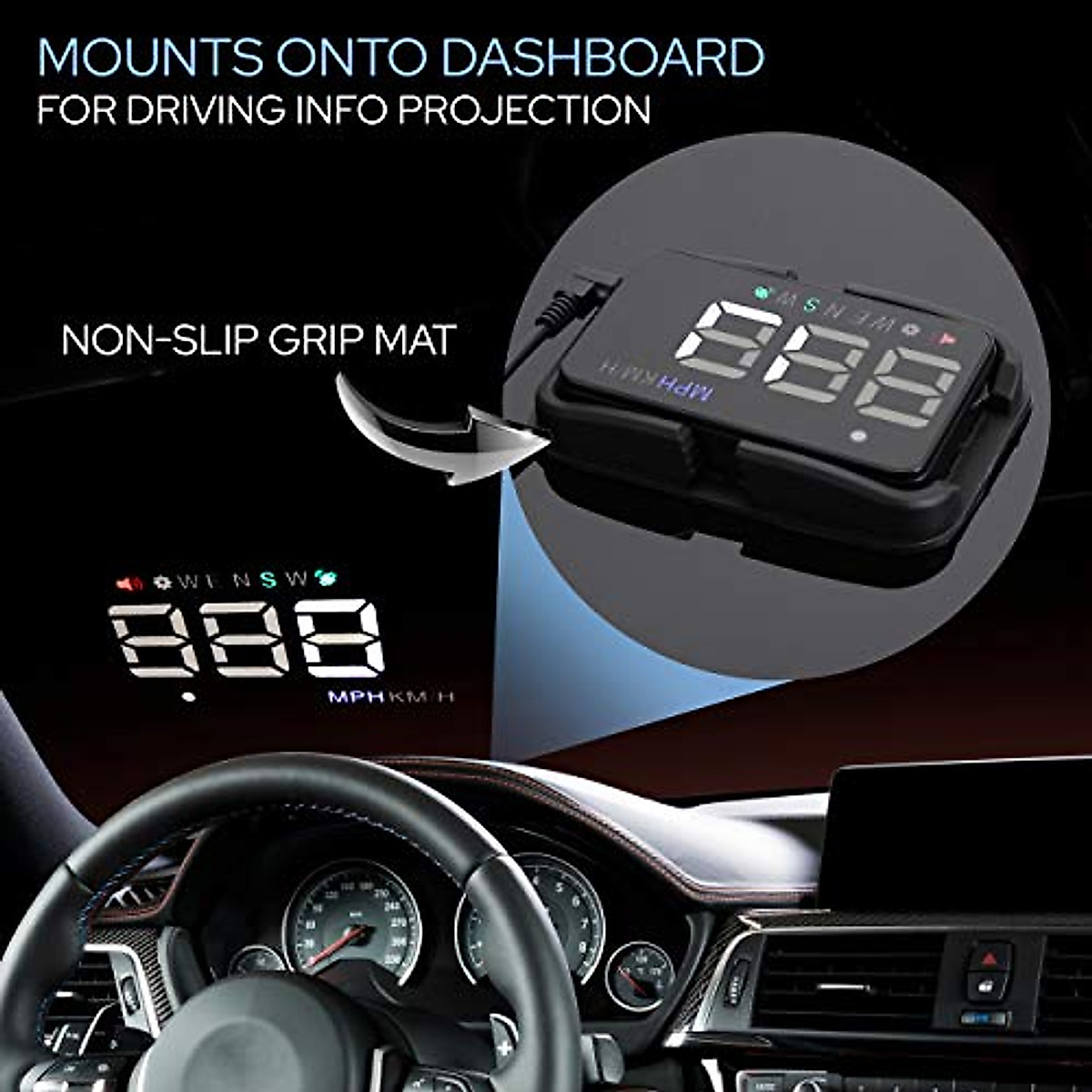 Pyle 3.5’’ Car HUD - Head-Up Display Multi-Color Windshield Screen Projector Vehicle Speed & GPS Navigation Compass, Plug & Play - (PHUD12)