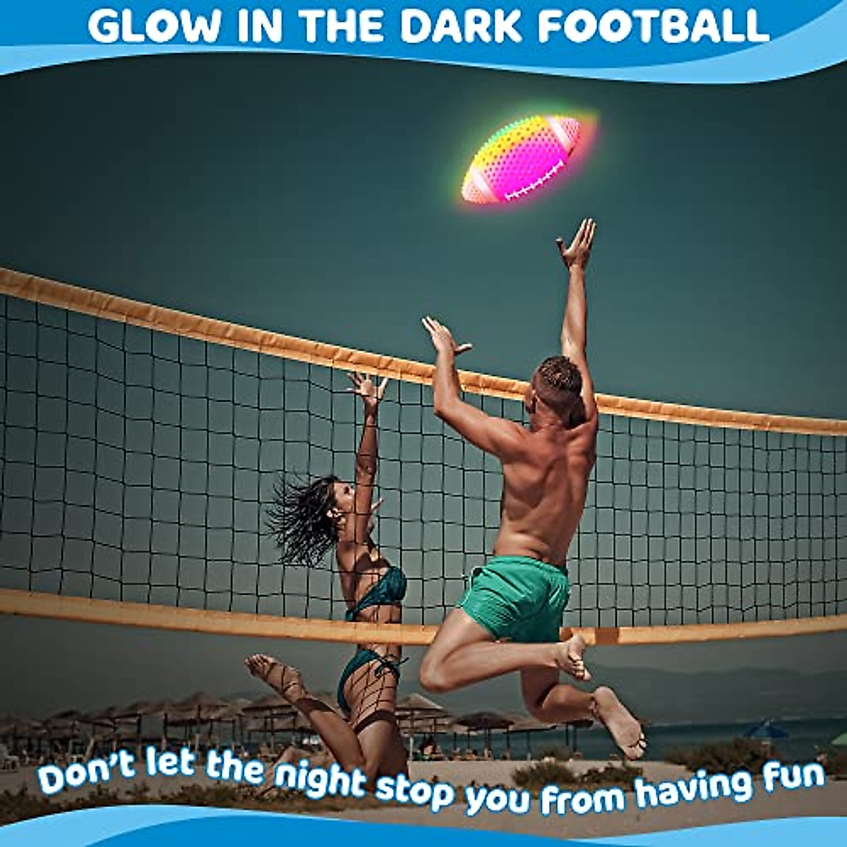 Enhon Light up Swimming Pool Football, 9.6 Inch Glow in The Dark Football, Waterproof Rainbow Football for Under Water Passing Dribbling, Pool Water Diving Ball Game Toys for Teens Adults