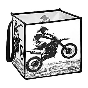 KEEPREAL Motocross Rider Cube Storage Bin with Handles, Large Collapsible Organizer Storage Basket for Home Decorative(1Pack,10.6 x 10.6 x 10.6 in)